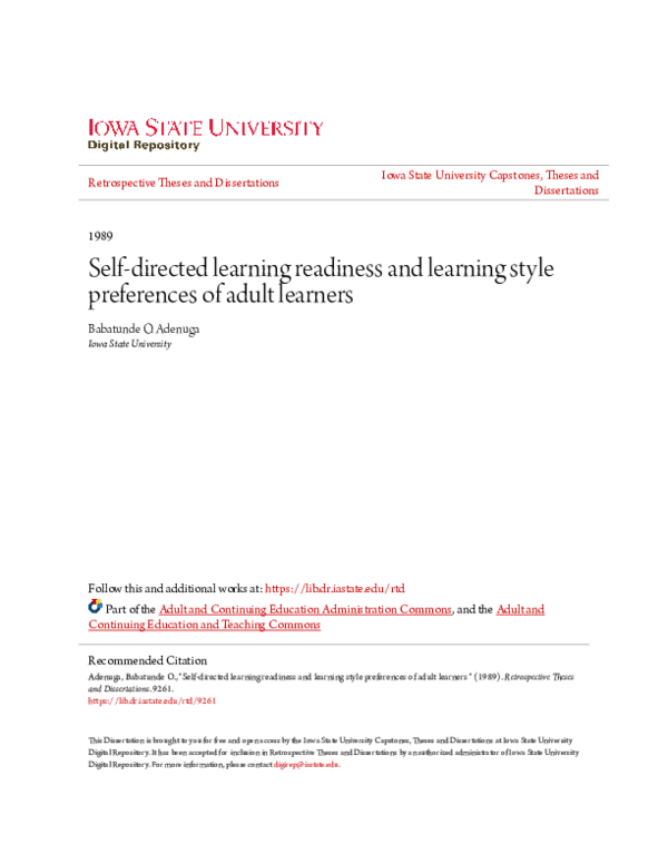 (PDF) SELF-DIRECTED LEARNING READINESS AND LEARNING STYLES in NURSING STUDENTS