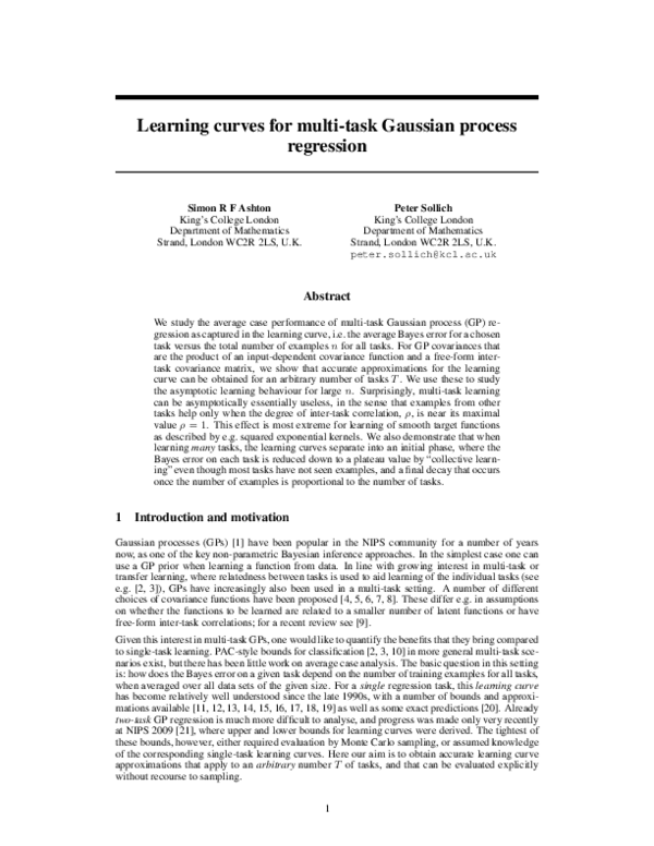 (PDF) Learning curves for multi-task Gaussian process regression