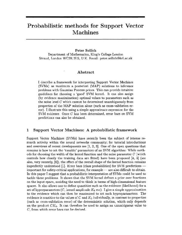(PDF) Probabilistic Methods for Support Vector Machines