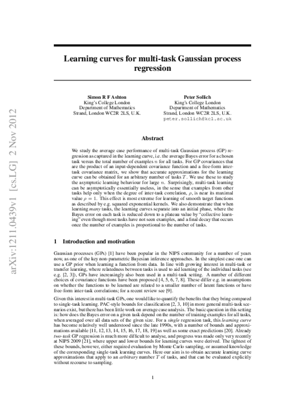 (PDF) Learning curves for multi-task Gaussian process regression