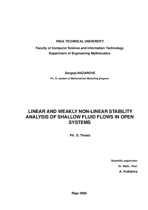 (PDF) Linear and Weakly Non-Linear Stability Analysis of Shallow Fluid Flows in Open Systems