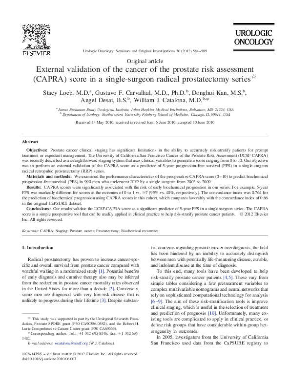 (PDF) External validation of the cancer of the prostate risk assessment ...