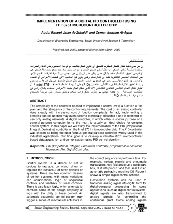 (PDF) Implementation of a Digital Pid Controller Using the 8751 Microcontroller Chip