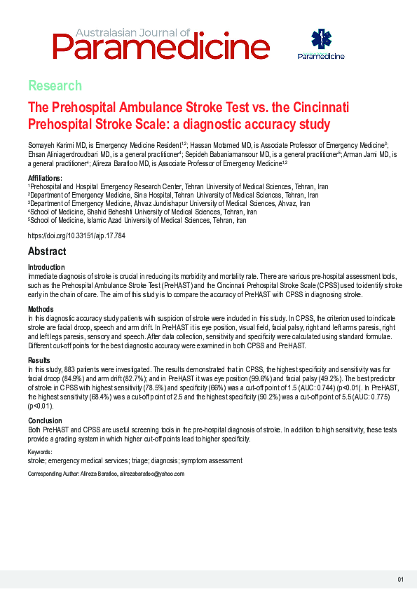 (PDF) Prehospital Stroke Scale: a diagnostic accuracy study