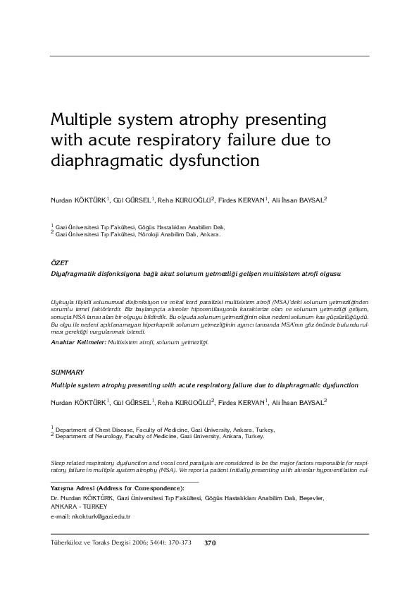 (PDF) Multiple system atrophy presenting with acute respiratory failure due to diaphragmatic ...
