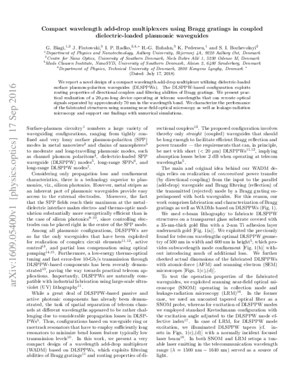 (PDF) Compact wavelength add–drop multiplexers using Bragg gratings in ...