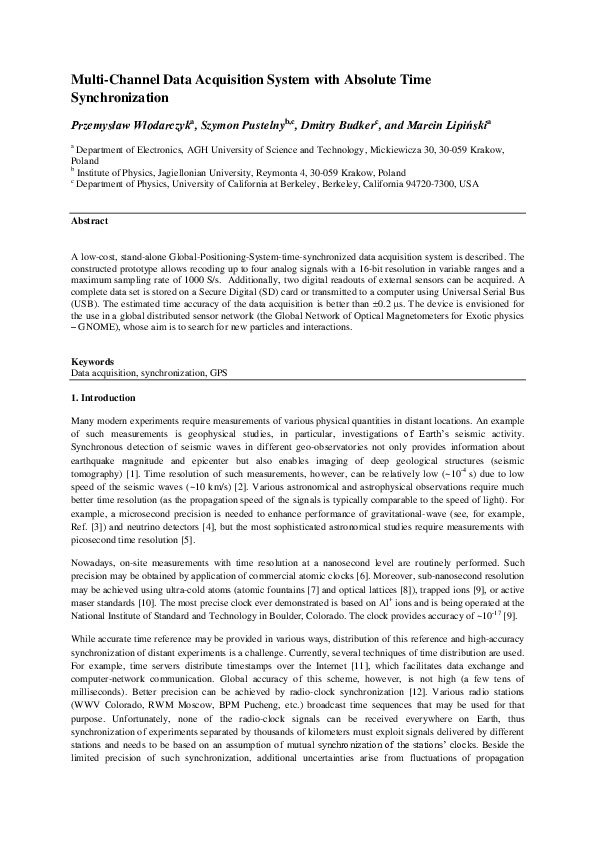 (PDF) Multi-channel data acquisition system with absolute time ...
