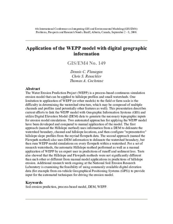 (PDF) Application of the WEPP model with digital geographic information
