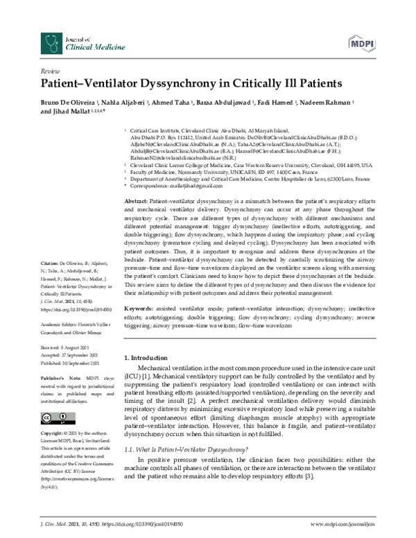 (PDF) Patient–Ventilator Dyssynchrony in Critically Ill Patients
