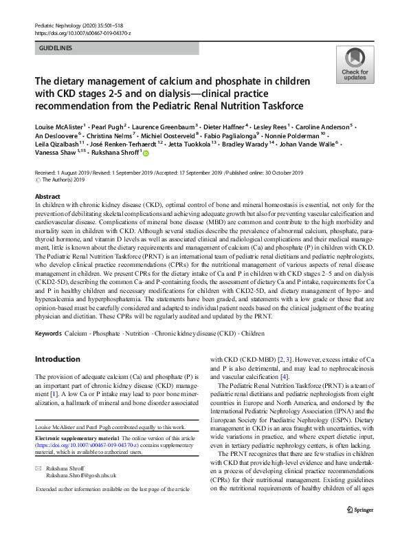 (PDF) The dietary management of calcium and phosphate in children with ...