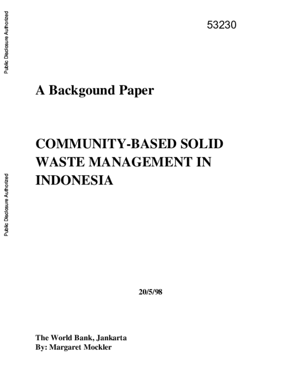 (PDF) A background paper : community-based solid waste management in Indonesia