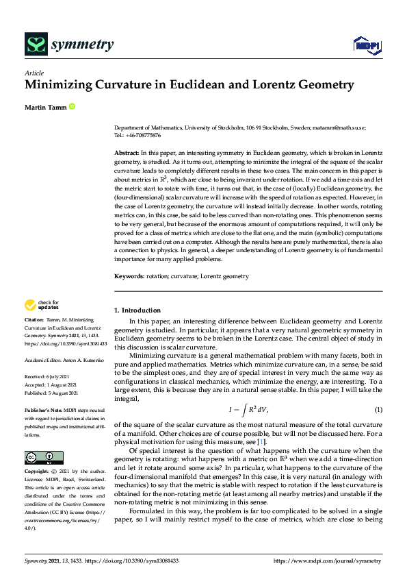 (PDF) Minimizing Curvature in Euclidean and Lorentz Geometry