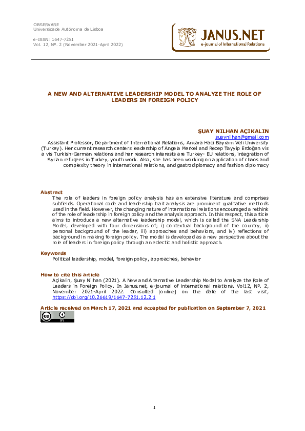 (PDF) A NEW AND ALTERNATIVE LEADERSHIP MODEL TO ANALYZE THE ROLE OF ...