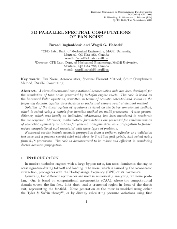 (PDF) 3D parallel spectral computations of fan noise