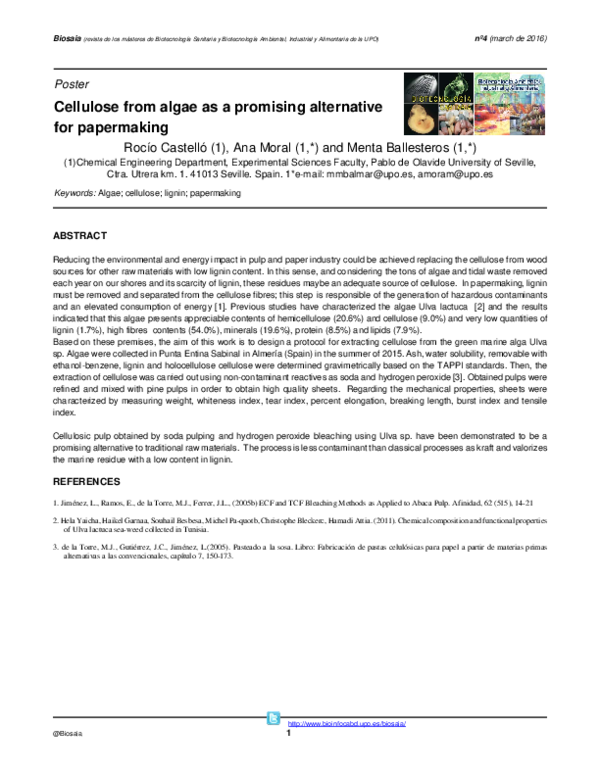 (PDF) Cellulose from algae as a promising alternative for papermaking