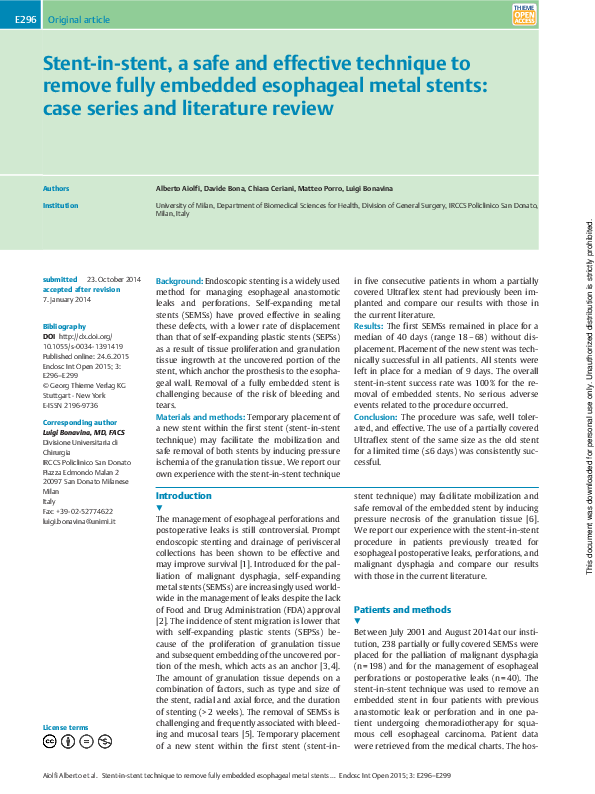 (PDF) Stent-in-stent, a safe and effective technique to remove fully ...