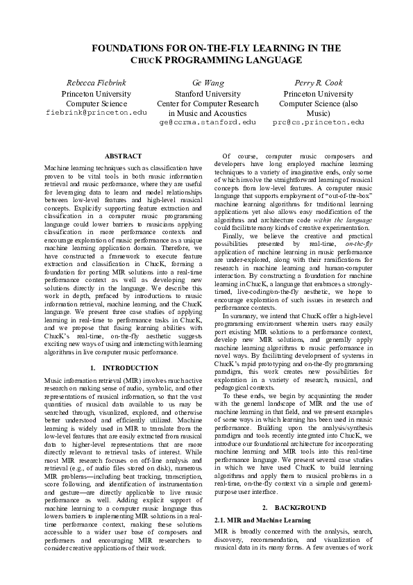 (PDF) Foundations for on-the-Fly Learning in the Chuck Programming Language