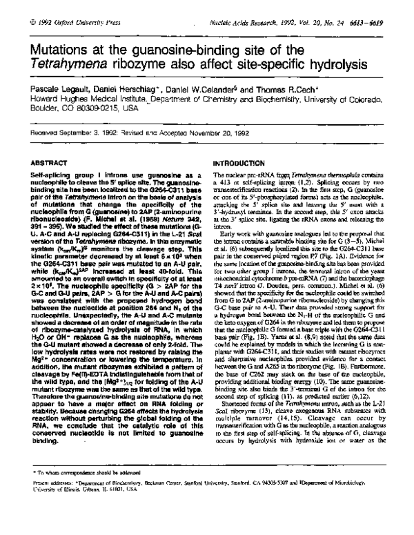 (PDF) Mutations at the guanosine-binding site of the Tetrahymena ...