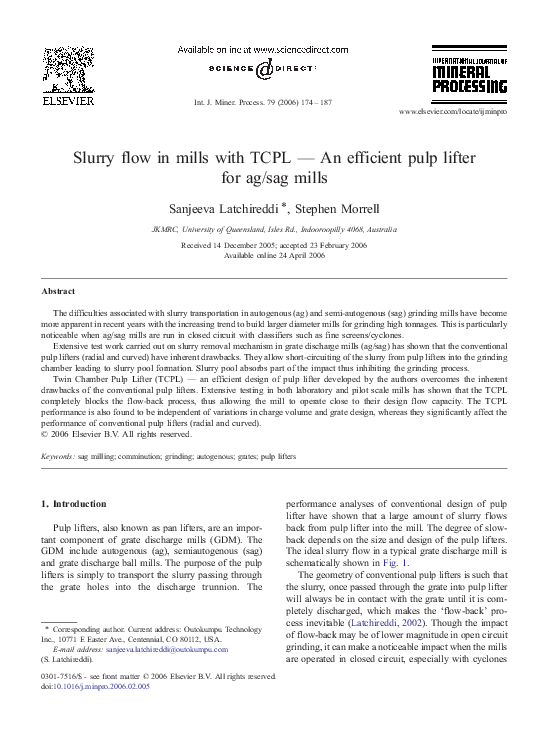 (PDF) Slurry flow in mills with TCPL — An efficient pulp lifter for ag ...