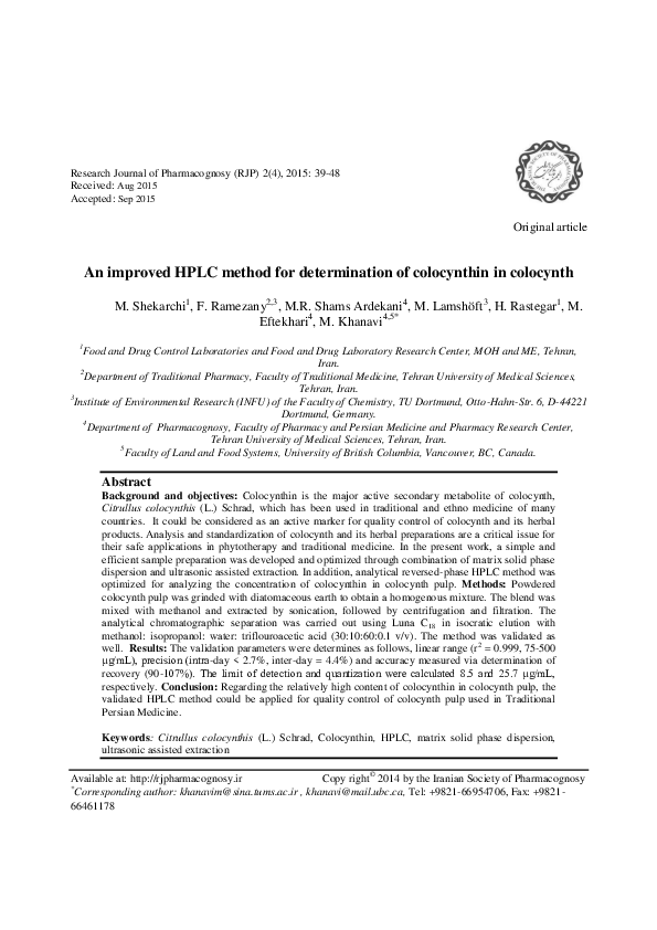 (PDF) An improved HPLC method for determination of colocynthin in colocynth