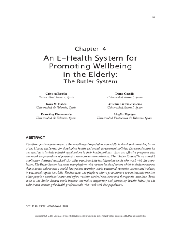 (PDF) An E-Health System for Promoting Wellbeing in the Elderly: The ...