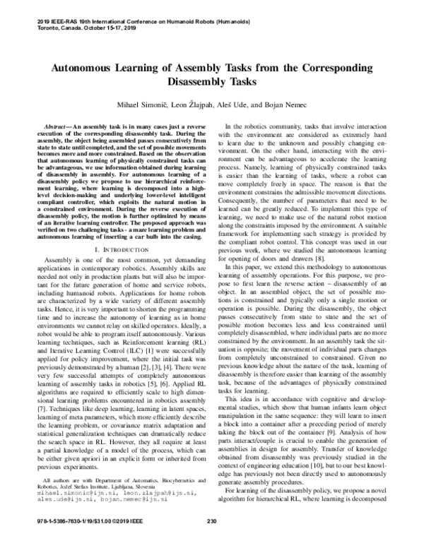 (PDF) Autonomous Learning of Assembly Tasks from the Corresponding ...