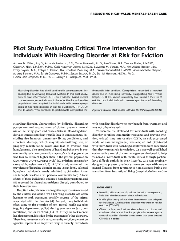 (PDF) Pilot Study Evaluating Critical Time Intervention for Individuals ...