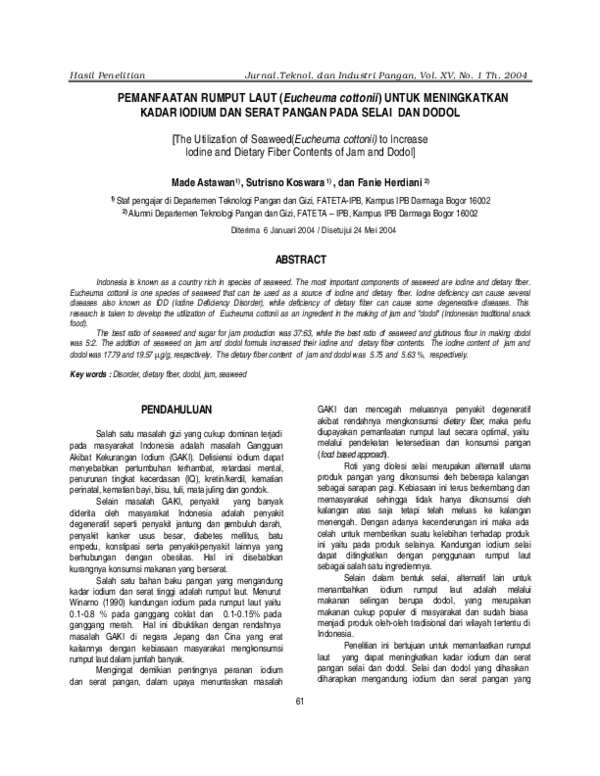 (PDF) Pemanfaatan Rumput Laut (Eucheuma cottonii) untuk Meningkatkan ...
