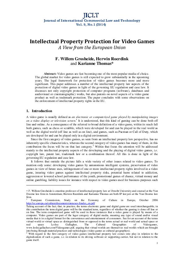 (PDF) Intellectual Property Protection for Video Games