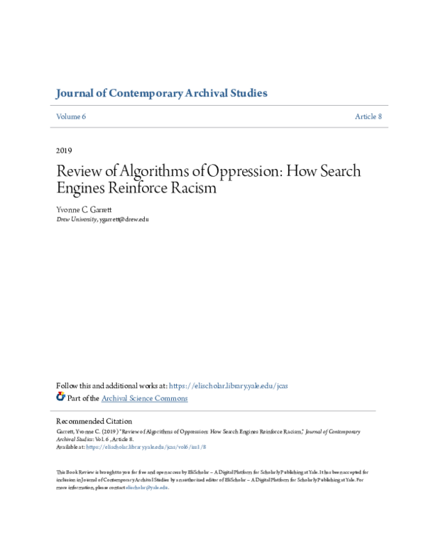 (PDF) Book Review of Algorithms of Oppression: How Search Engines ...