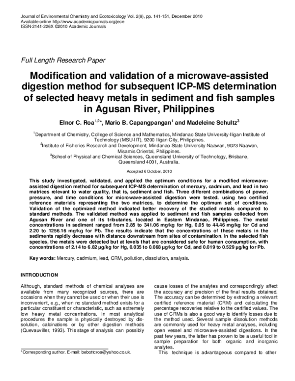 (PDF) Modification and validation of a microwave-assisted digestion ...
