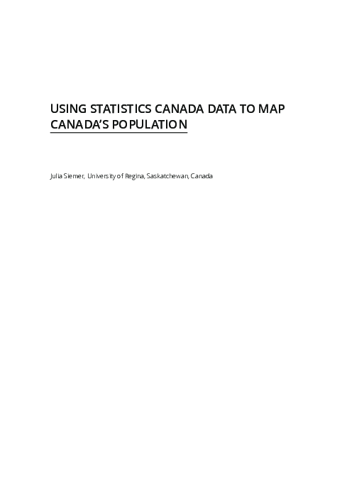 (PDF) Using Statistics Canada Data To Map Canada´s Population