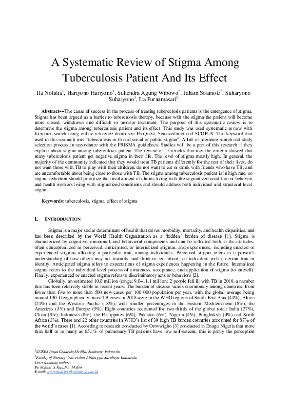 (PDF) A Systematic Review of Stigma Among Tuberculosis Patient And Its ...