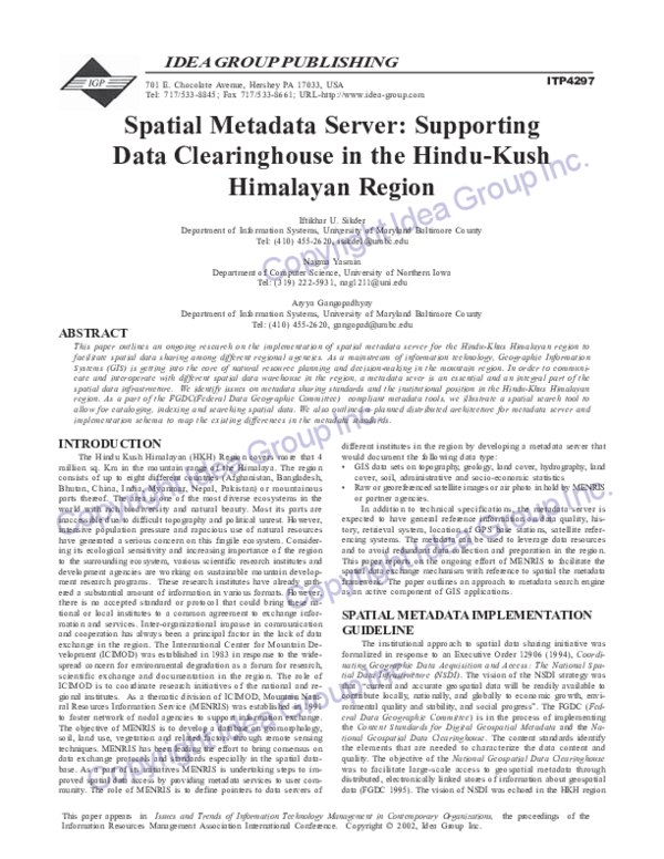 (PDF) Spatial Metadata Server: Supporting Data Clearinghouse in the ...