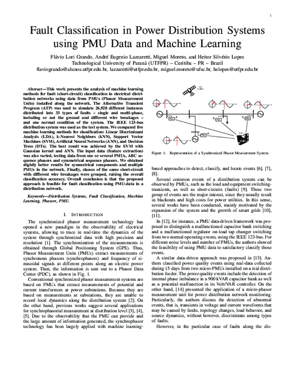 Pdf Fault Classification In Power Distribution Systems Using Pmu Data