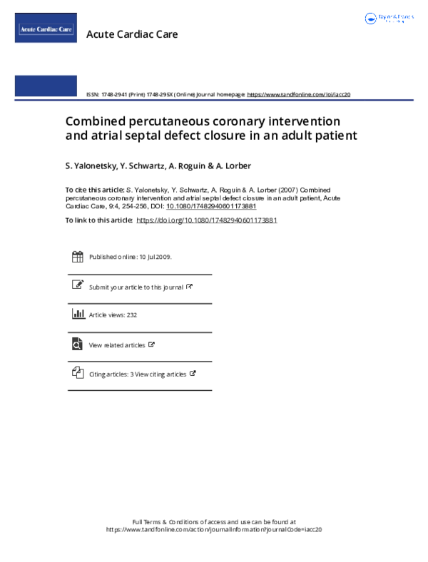 (PDF) Percutaneous Intervention for ASD Closure in Elderly