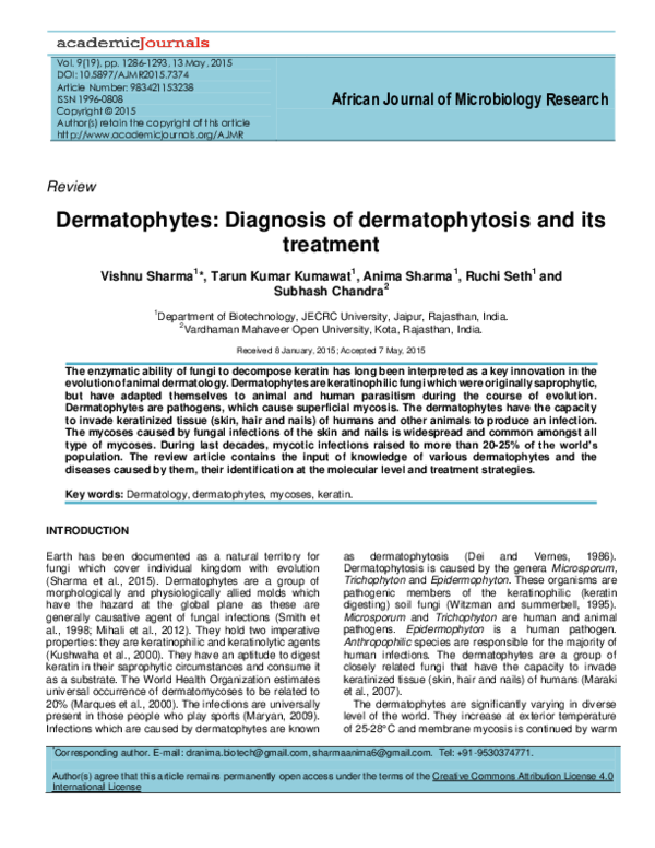 (PDF) African Journal of Microbiology Research Dermatophytes: Diagnosis ...