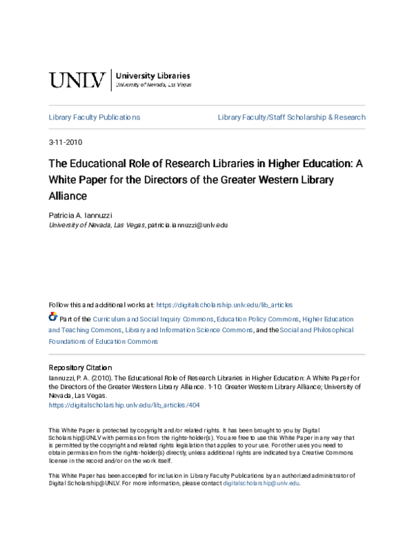 (PDF) The Educational Role of Research Libraries in Higher Education: A ...