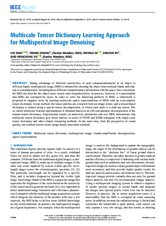 Pdf Multiscale Tensor Dictionary Learning Approach For Multispectral