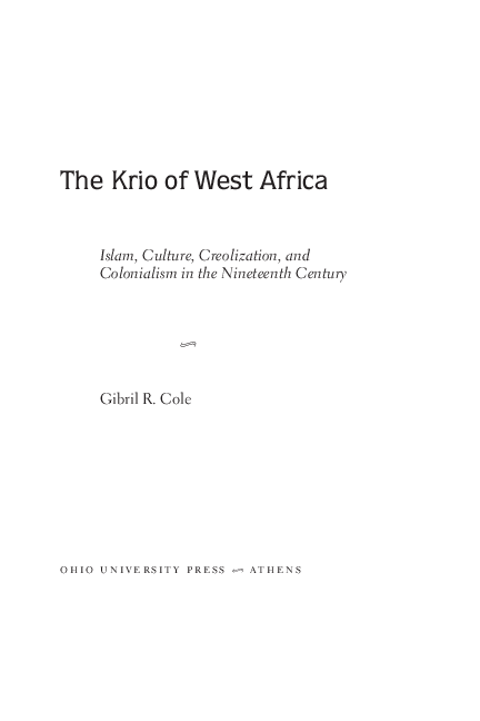 (PDF) The Krio of West Africa: Islam, culture, creolization, and ...