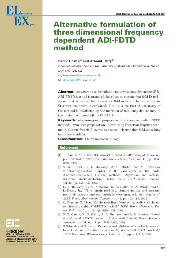 (PDF) Alternative formulation of three dimensional frequency dependent ADI-FDTD method