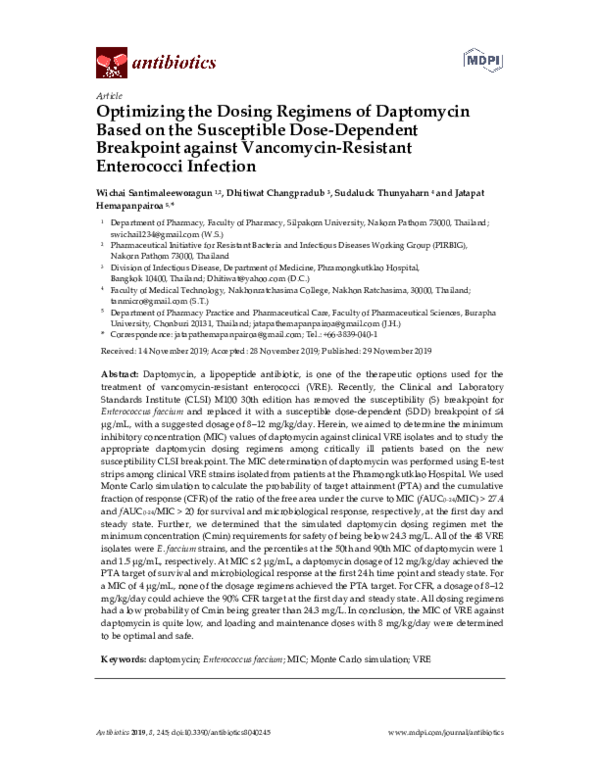 (PDF) Optimizing the Dosing Regimens of Daptomycin Based on the ...