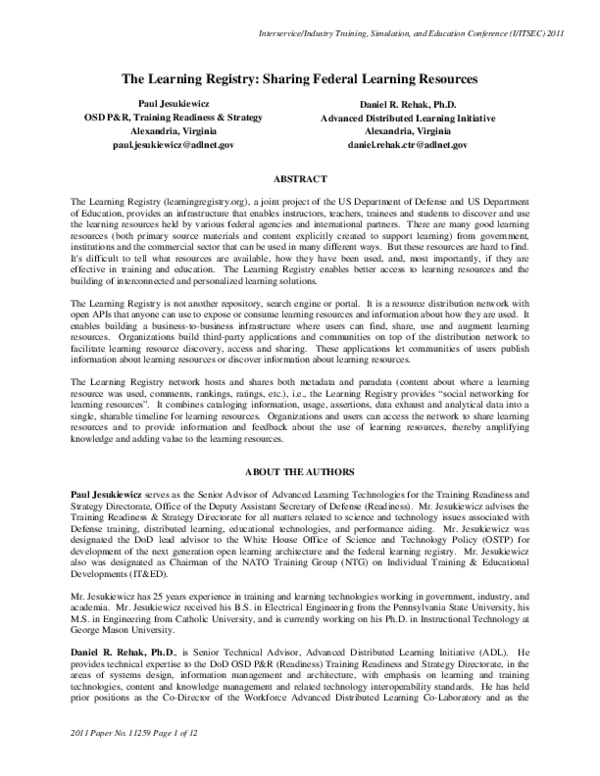 (PDF) The Learning Registry: Sharing Federal Learning Resources