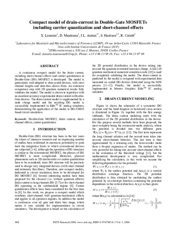 (PDF) Compact model of drain-current in Double-Gate MOSFETs including carrier quantization and ...
