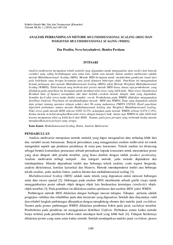 (PDF) Analisis Perbandingan Metode Multidimensional Scaling (MDS) Dan Weighted Multidimensional ...