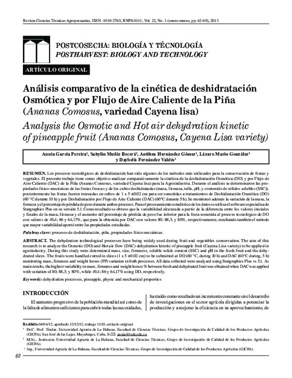 (PDF) Analysis the Osmotic and Hot air dehydration kinetic of pineapple fruit (Ananas Comosus ...