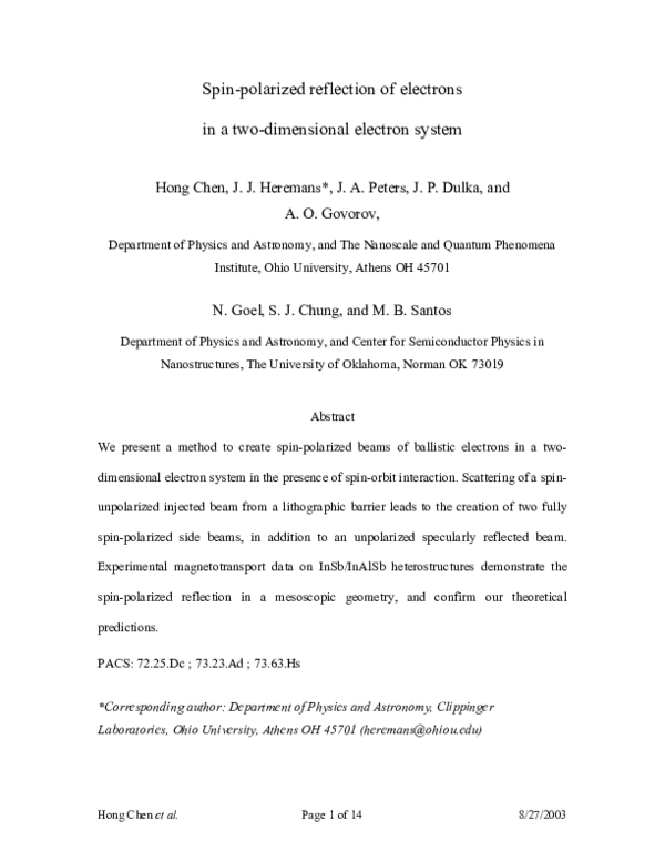 (PDF) Spin-polarized reflection of electrons in a two-dimensional electron system