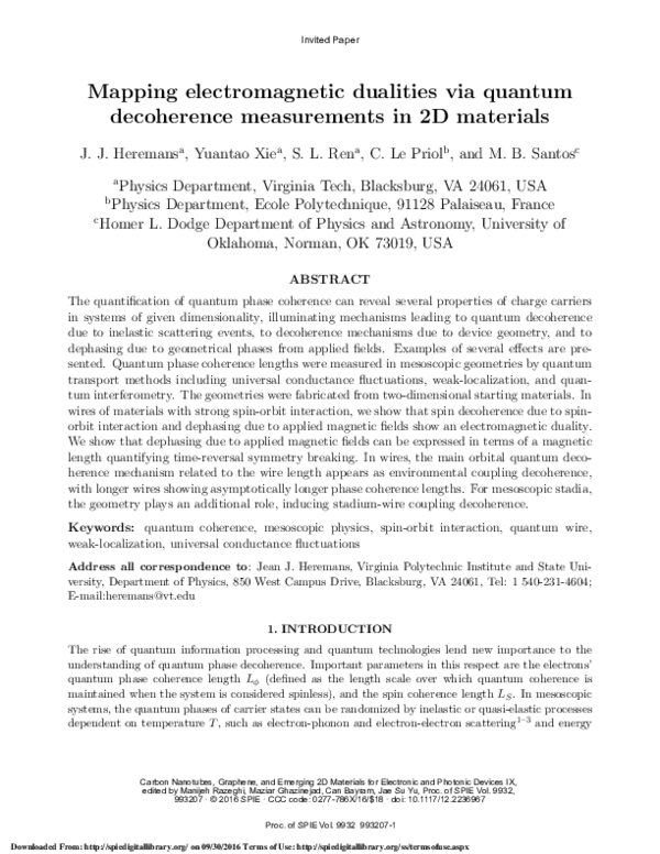 (PDF) Mapping electromagnetic dualities via quantum decoherence measurements in 2D materials