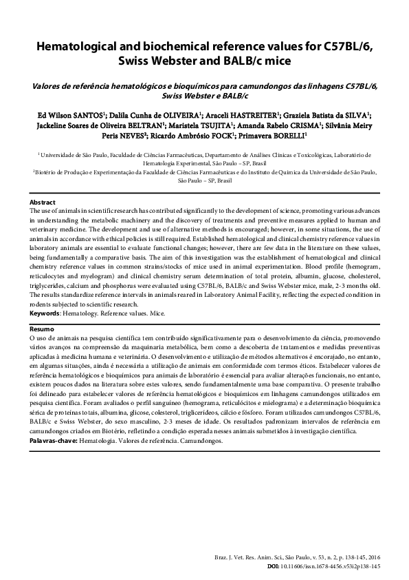 (PDF) Hematological and biochemical reference values for C57BL/6, Swiss ...