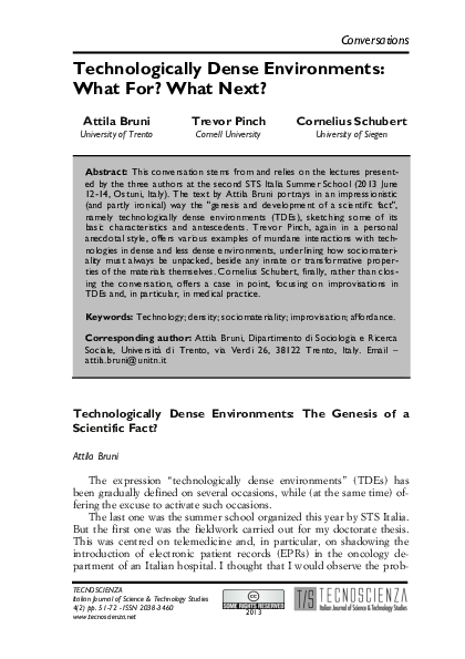 (PDF) Technologically Dense Environments: What For? What Next?